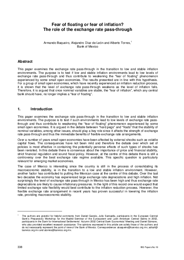 (PDF) Fear of Floating or Fear of Inflation? The Role of the Exchange ...