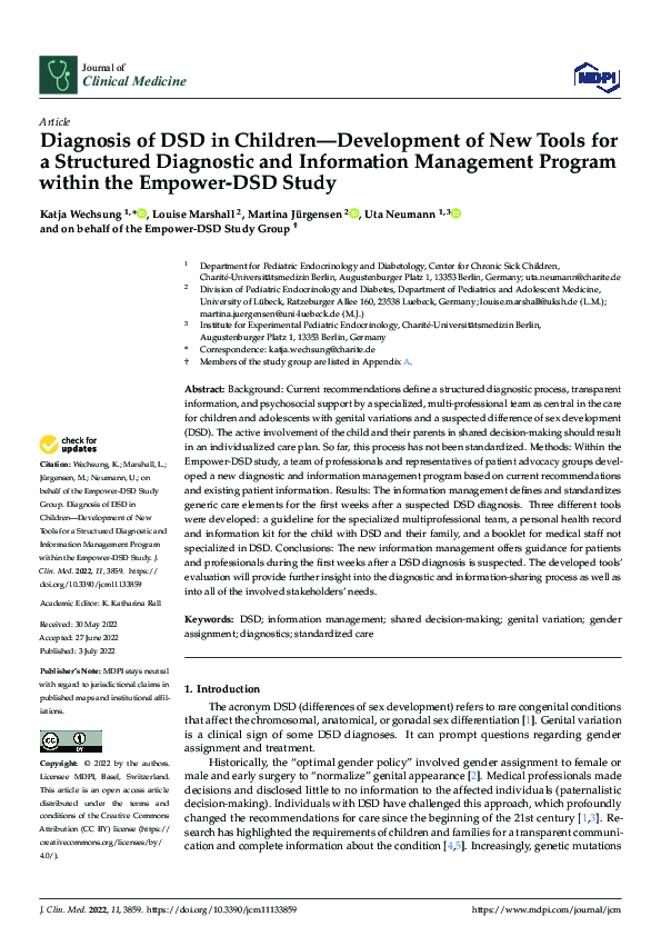 (PDF) Diagnosis of DSD in Children—Development of New Tools for a Structured Diagnostic and ...
