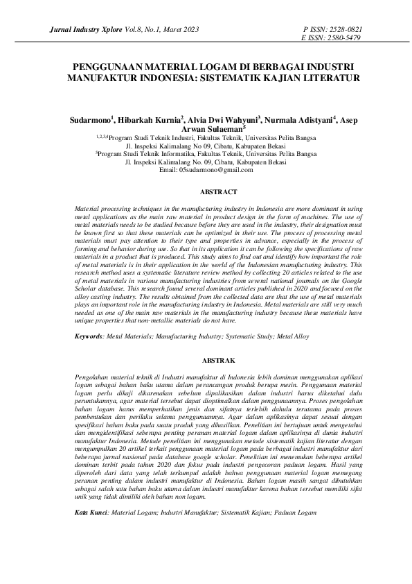 (PDF) Penggunaan Material Logam DI Berbagai Industri Manufaktur Indonesia: Sistematik Kajian ...