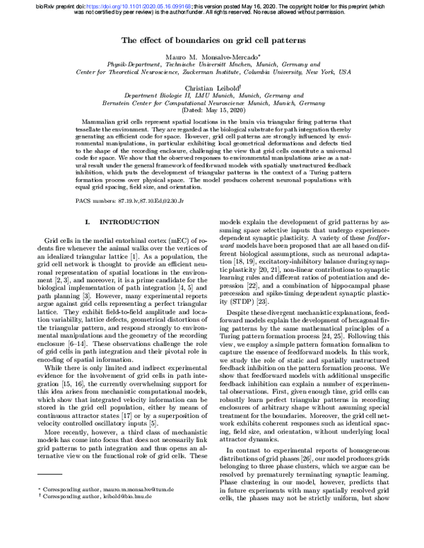 (PDF) The effect of boundaries on grid cell patterns