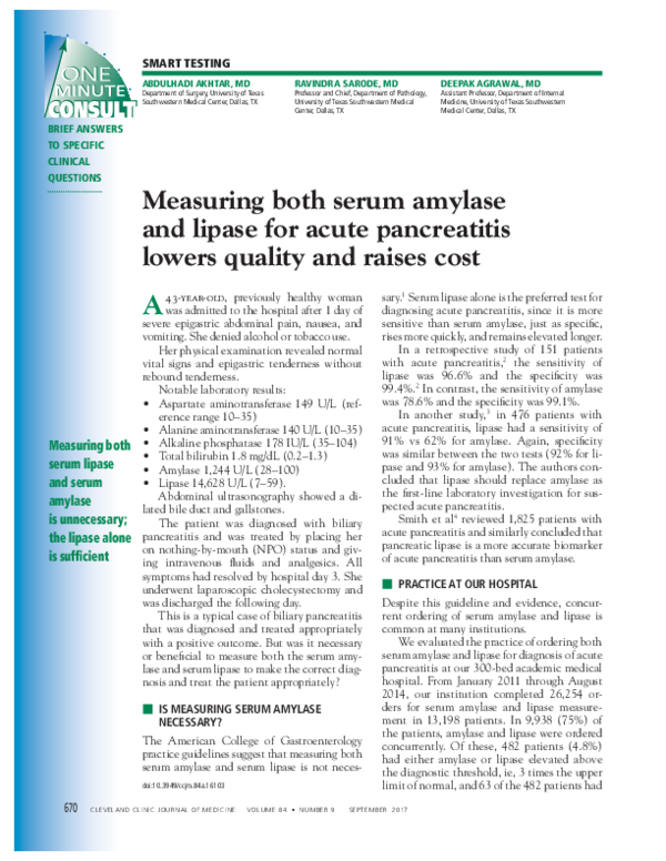 (PDF) Measuring both serum amylase and lipase for acute pancreatitis ...