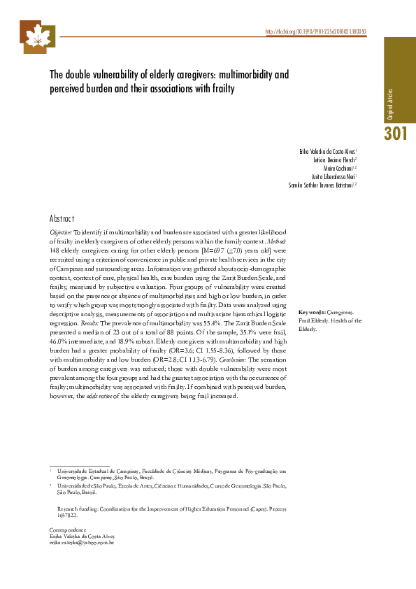 (PDF) The double vulnerability of elderly caregivers: multimorbidity ...