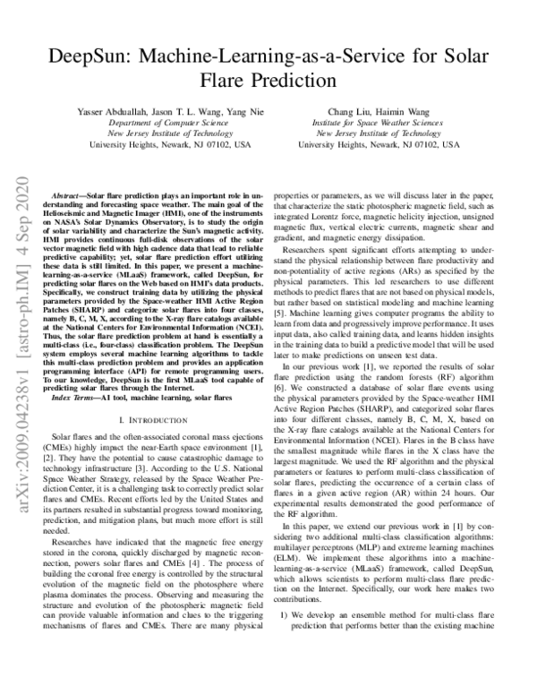 (PDF) DeepSun: machine-learning-as-a-service for solar flare prediction