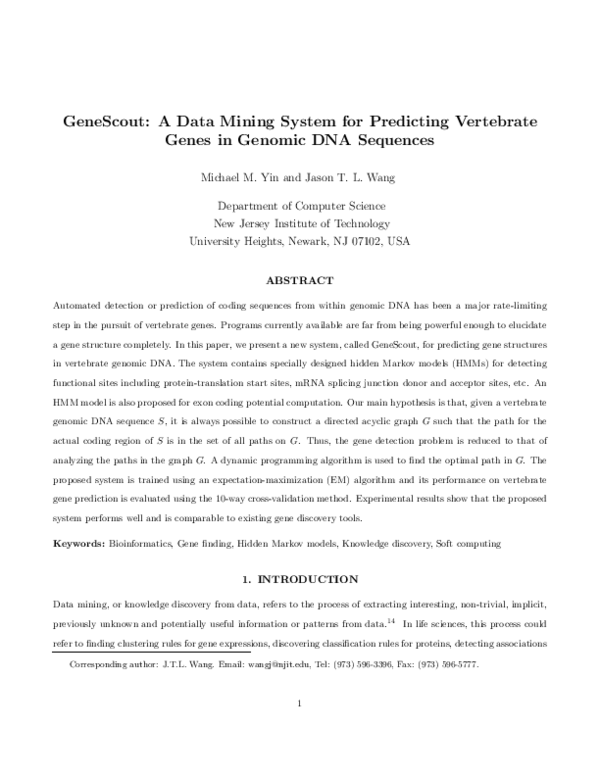 (PDF) GeneScout: a data mining system for predicting vertebrate genes in genomic DNA sequences
