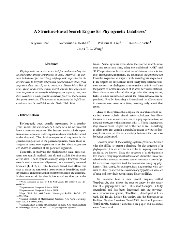 (PDF) A structure-based search engine for phylogenetic databases