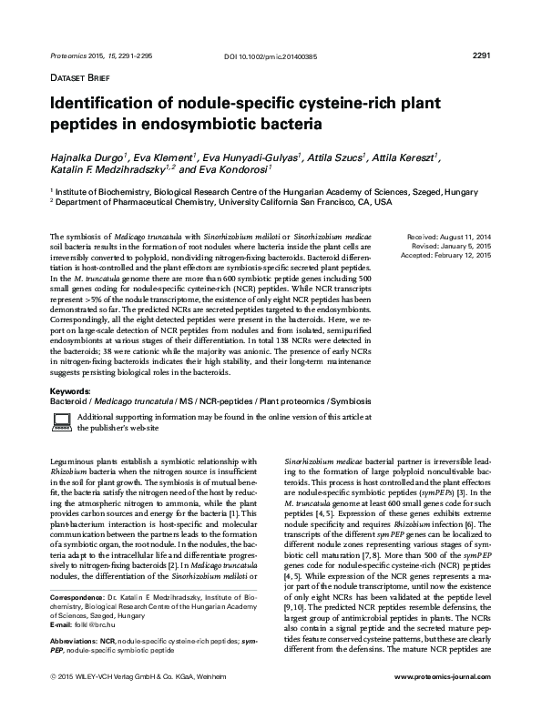 (PDF) Identification of nodule-specific cysteine-rich plant peptides in ...