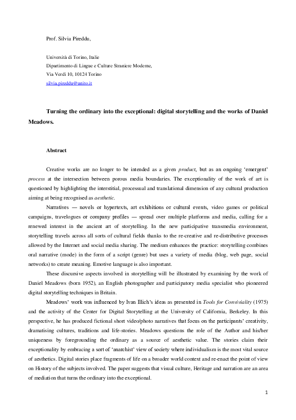 (PDF) Turning the ordinary into the exceptional: digital storytelling ...