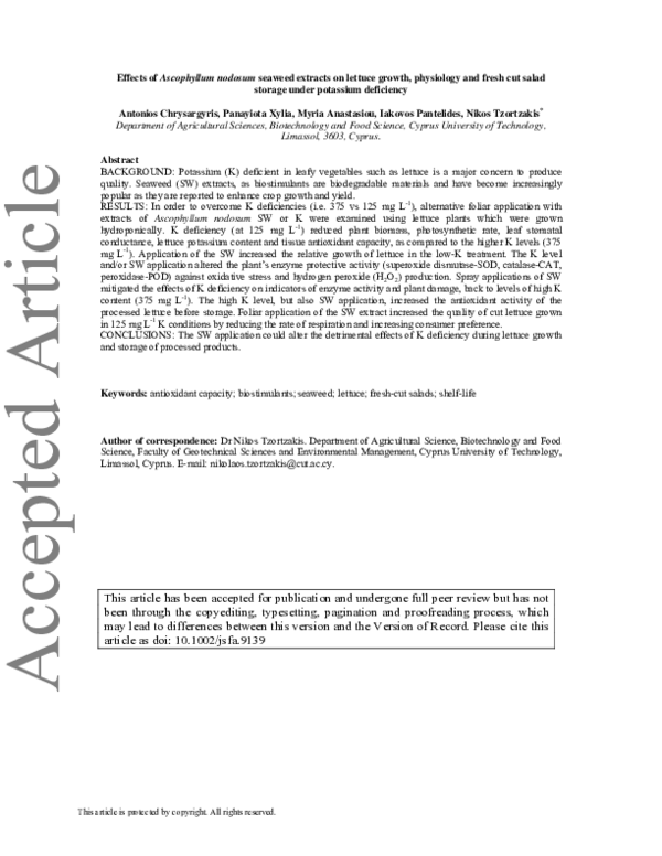 (PDF) Effects of Ascophyllum nodosum seaweed extracts on lettuce growth ...
