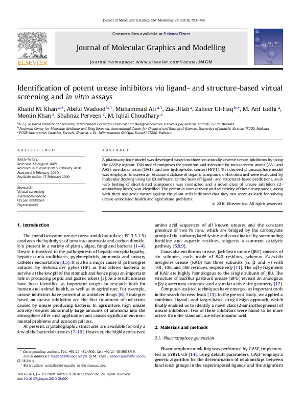 (PDF) Identification of potent urease inhibitors via ligand- and ...