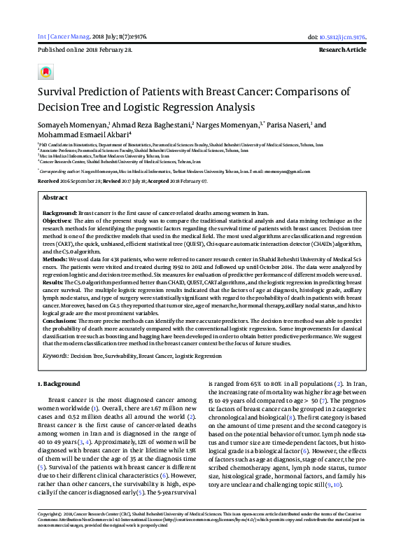 (PDF) Survival Prediction of Patients with Breast Cancer: Comparisons ...