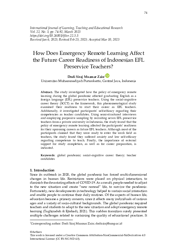 (PDF) How Does Emergency Remote Learning Affect the Future Career Readiness of Indonesian EFL ...