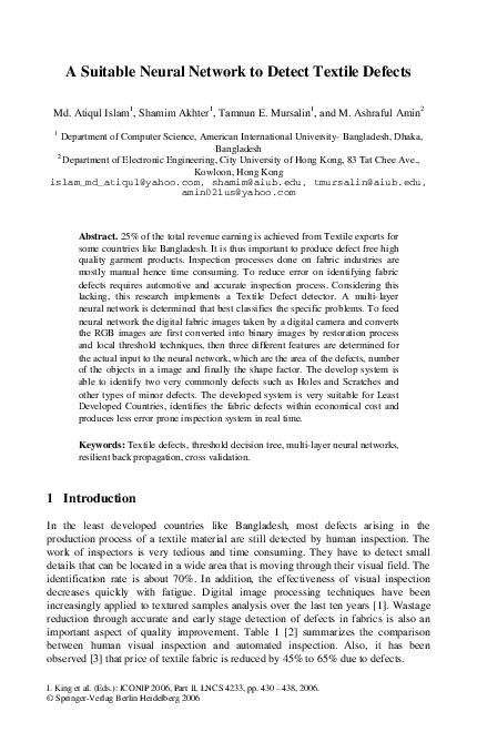 (PDF) A Suitable Neural Network to Detect Textile Defects