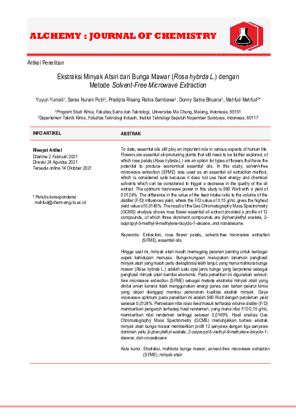 (PDF) Alchemy : Journal of Chemistry