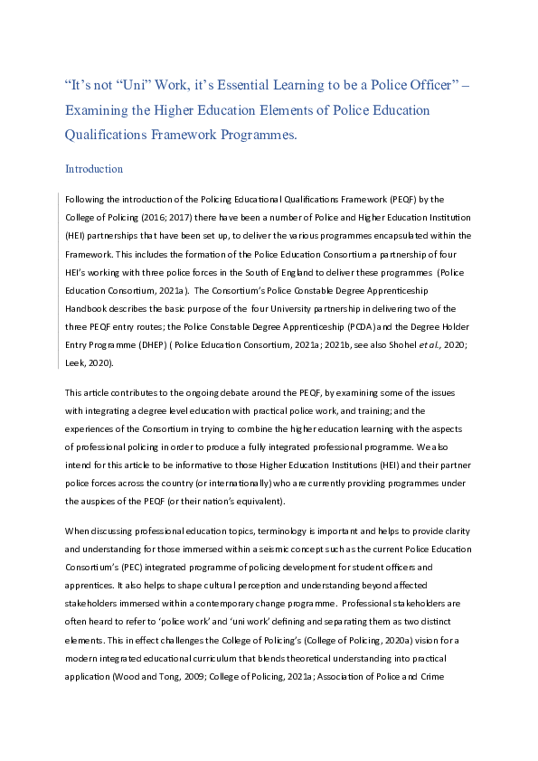 (DOC) "It's not "Uni" Work, it's Essential Learning to be a Police ...