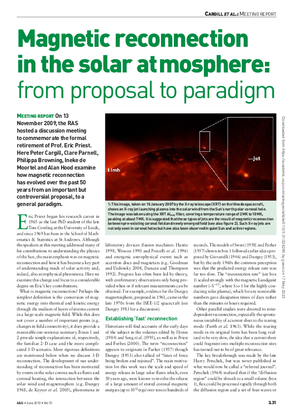 (PDF) Magnetic reconnection in the solar atmosphere: from proposal to ...