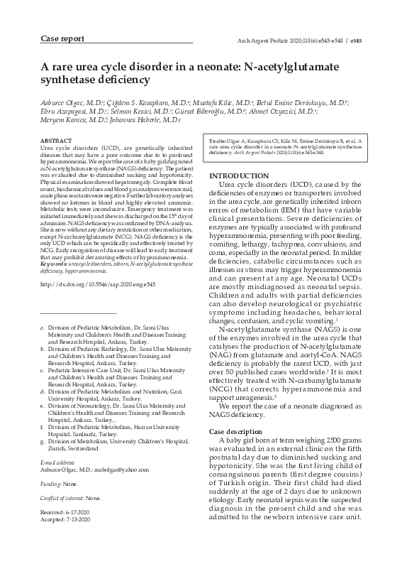 (PDF) A rare urea cycle disorder in a neonate: N-acetylglutamate ...