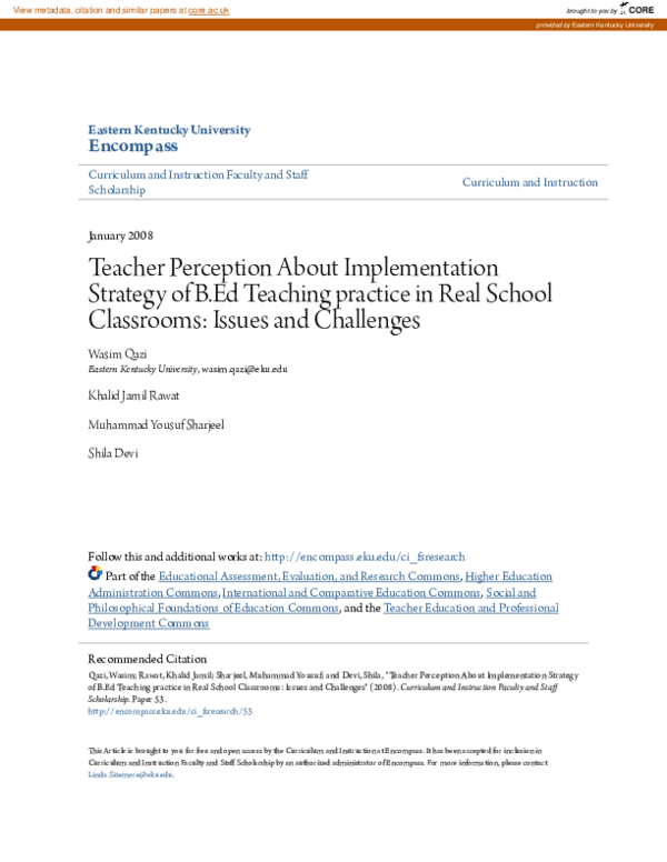 (PDF) Teacher Perception About Implementation Strategy of B. Ed Teaching practice in Real School ...