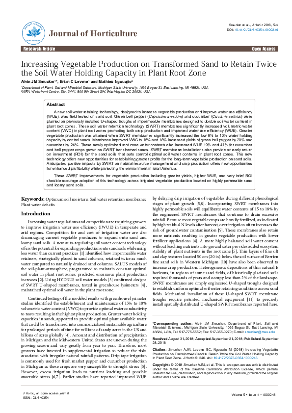 (PDF) Increasing Vegetable Production on Transformed Sand to Retain ...