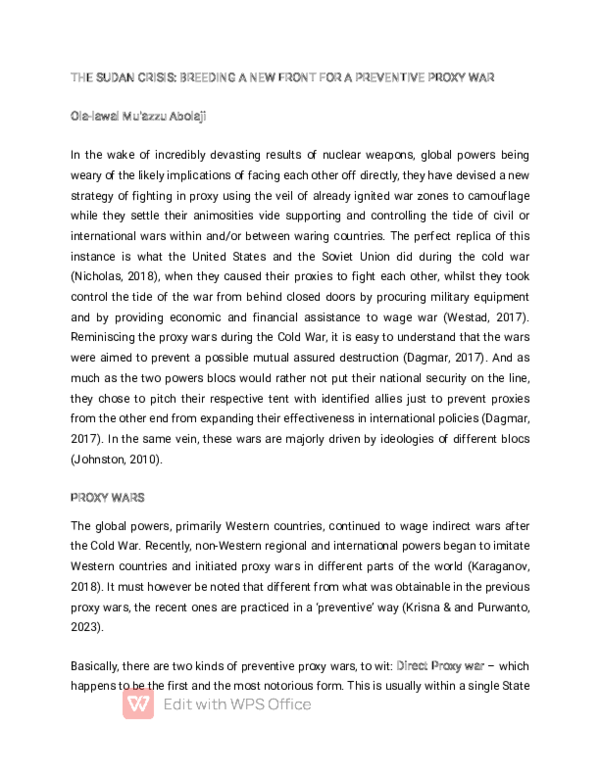 (PDF) THE SUDAN CRISIS: BREEDING A NEW FRONT FOR A PREVENTIVE PROXY WAR