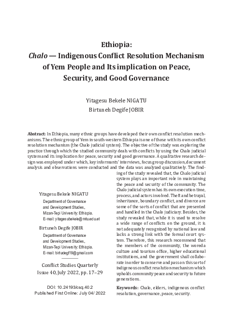 (PDF) Ethiopia: chalo – Indigenous Conflict Resolution Mechanism of Yem ...