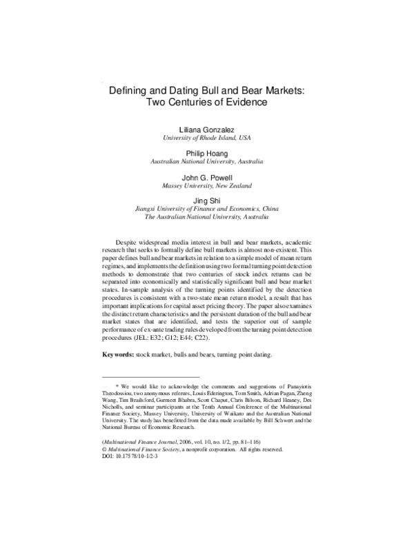 (PDF) Defining and Dating Bull and Bear Markets: Two Centuries of Evidence