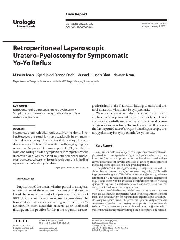 (PDF) Retroperitoneal Laparoscopic Uretero-Pyelostomy for Symptomatic ...