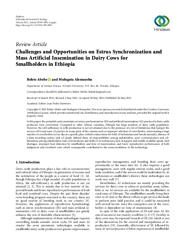Pdf Challenges And Opportunities On Estrus Synchronization And Mass Artificial Insemination In