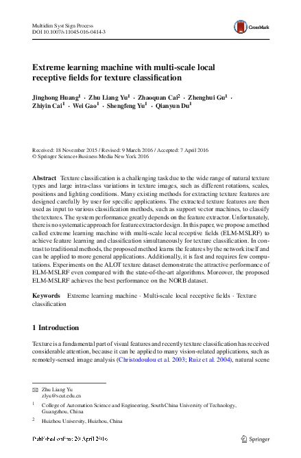 Pdf Extreme Learning Machine With Multi Scale Local Receptive Fields For Texture Classification 