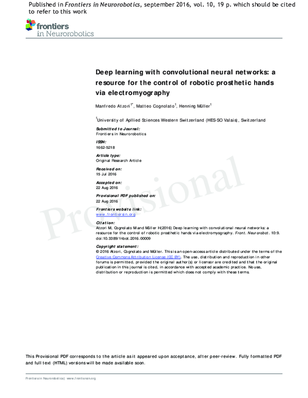 (PDF) Deep Learning with Convolutional Neural Networks Applied to Electromyography Data: A ...