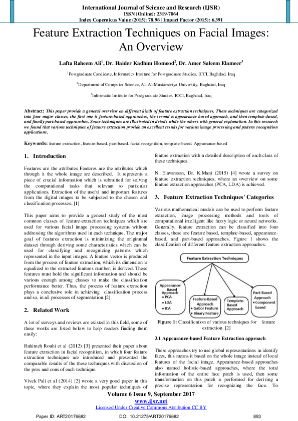 Pdf Feature Extraction Techniques On Facial Images An Overview