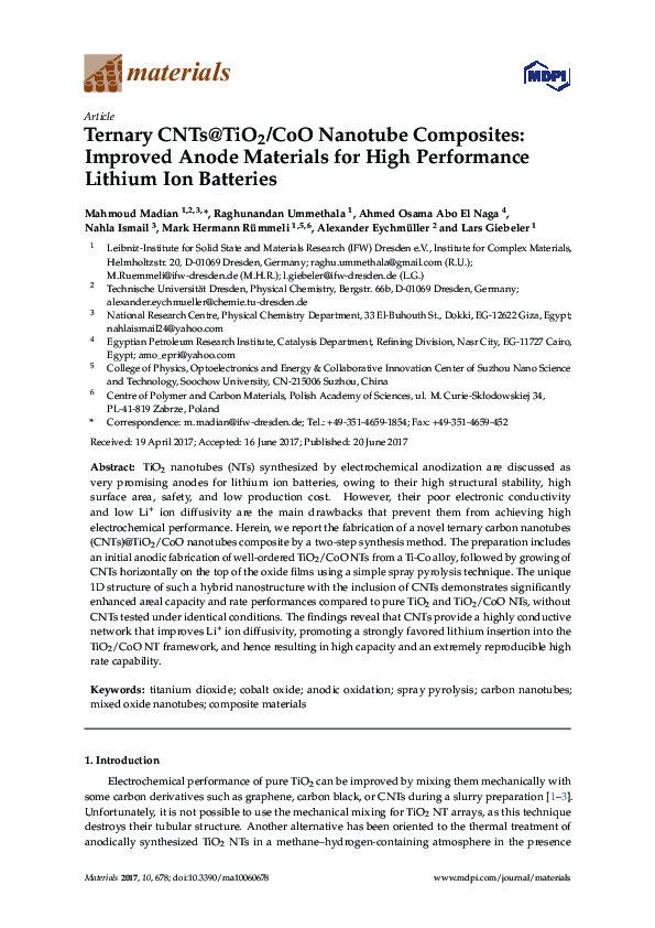 (PDF) Ternary CNTs@TiO2/CoO Nanotube Composites: Improved Anode ...