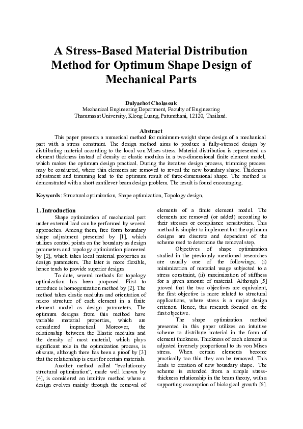 (PDF) A Stress-Based Material Distribution Method for Optimum Shape ...