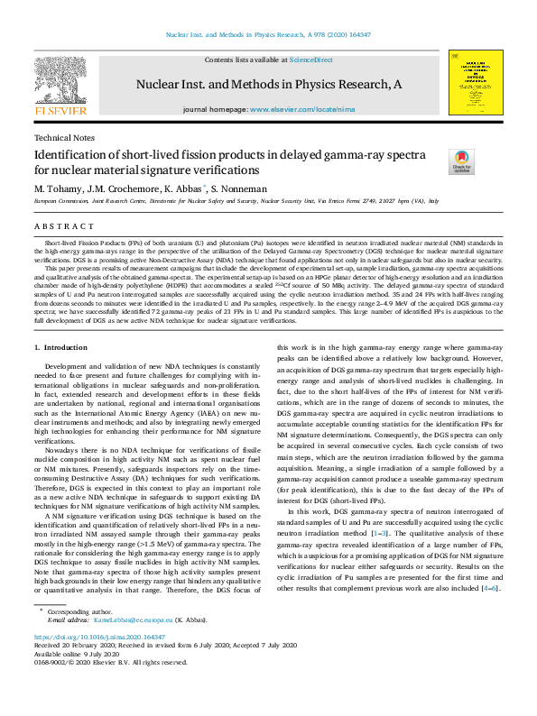(PDF) Identification of short-lived fission products in delayed gamma ...