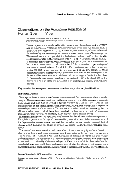 (PDF) Observations on the acrosome reaction of human sperm in vitro