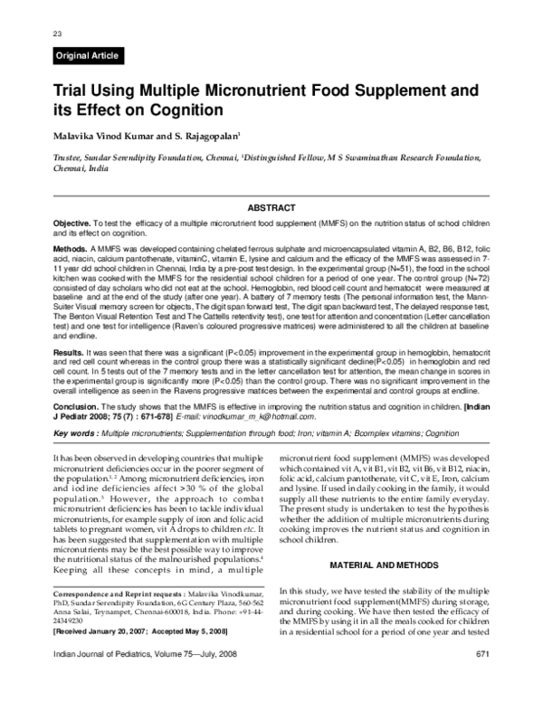 (PDF) Trial using multiple micronutrient food supplement and its effect ...