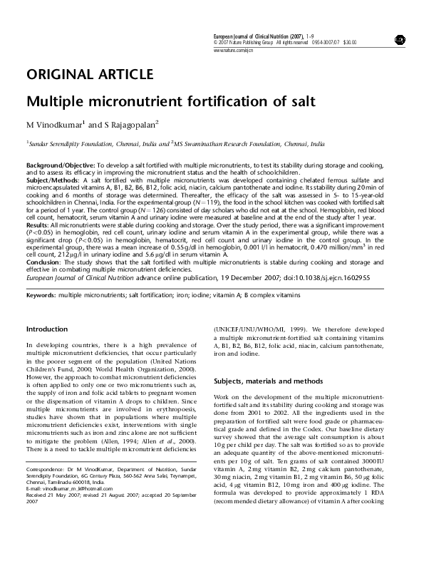 Pdf Multiple Micronutrient Fortification Of Salt