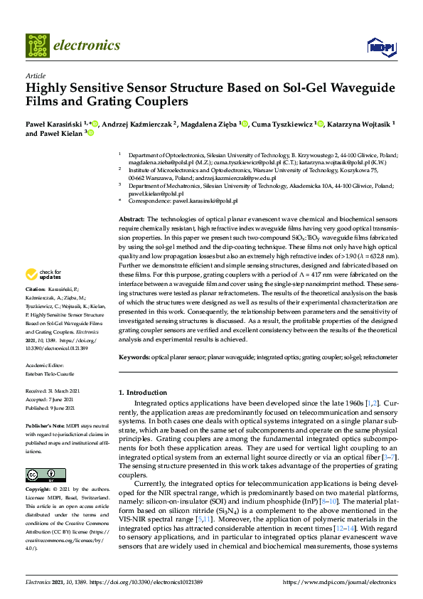 (PDF) Highly Sensitive Sensor Structure Based on Sol-Gel Waveguide Films and Grating Couplers