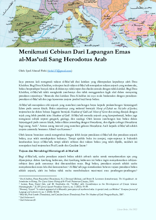 (PDF) Menikmati Cebisan Dari Lapangan Emas al-Mas'udi Sang Herodotus Arab