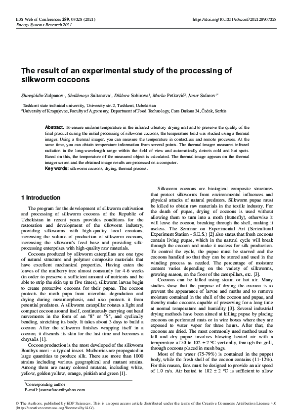 (PDF) The result of an experimental study of the processing of silkworm cocoons