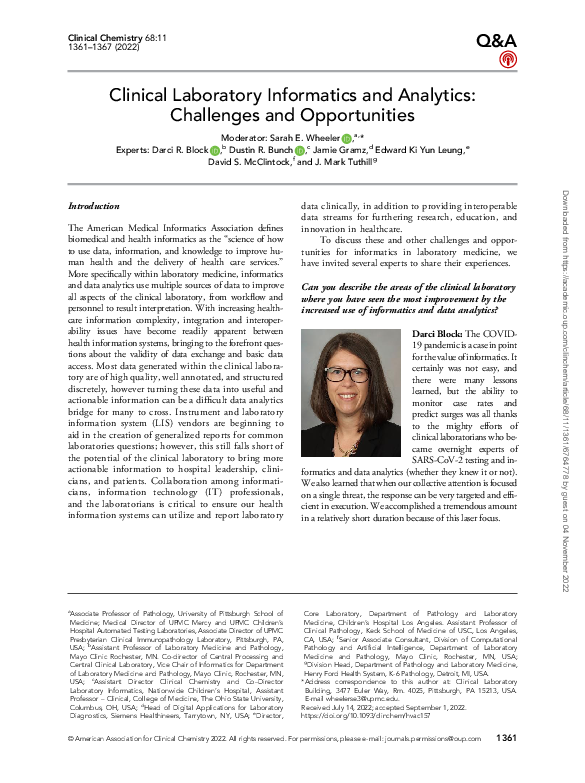 (PDF) Clinical Laboratory Informatics and Analytics: Challenges and ...