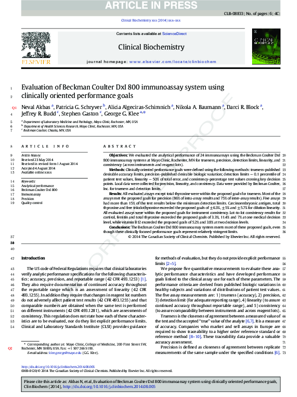 (PDF) Evaluation of Beckman Coulter DxI 800 immunoassay system using ...