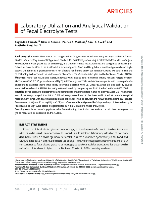 (PDF) Laboratory Utilization and Analytical Validation of Fecal ...