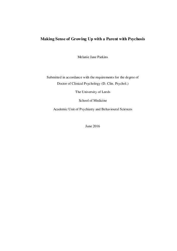 (PDF) Making sense of growing up with a parent with psychosis: an ...