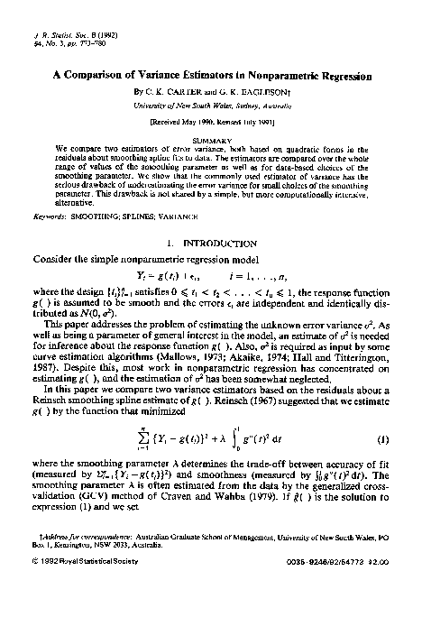Pdf A Comparison Of Variance Estimators In Nonparametric Regression Christopher Carter