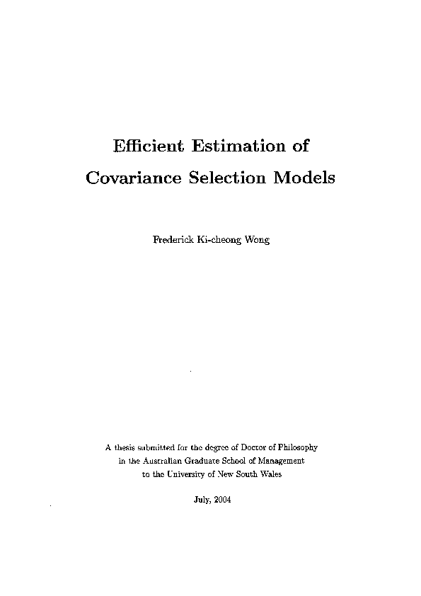 (PDF) Efficient estimation of covariance selection models | Christopher ... (PDF) Efficient estimation of covariance selection models | Christopher ...