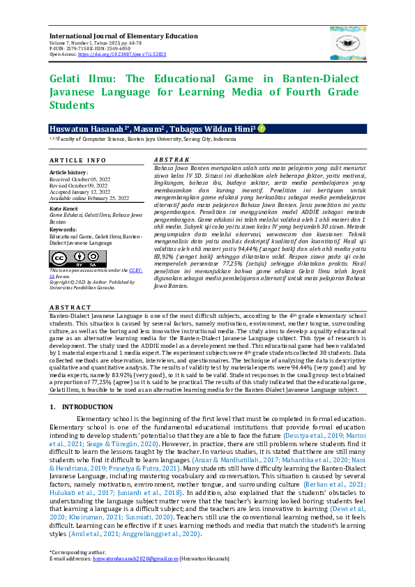 (PDF) Gelati Ilmu: The Educational Game in Banten-Dialect Javanese ...
