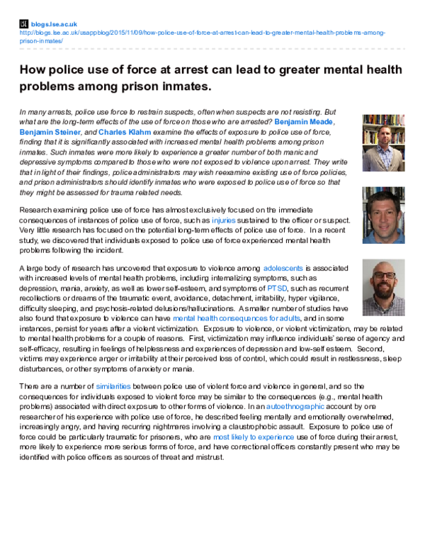 Pdf How Police Use Of Force At Arrest Can Lead To Greater Mental