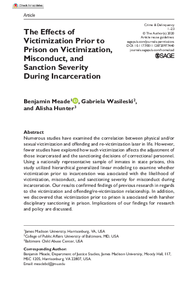 (PDF) The Effects of Victimization Prior to Prison on Victimization ...