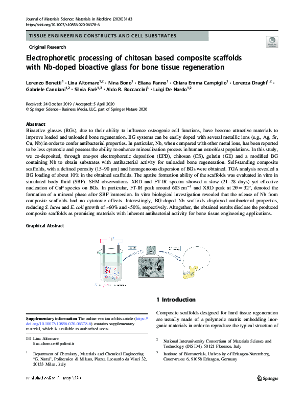 (PDF) Electrophoretic processing of chitosan based composite scaffolds with Nb-doped bioactive ...