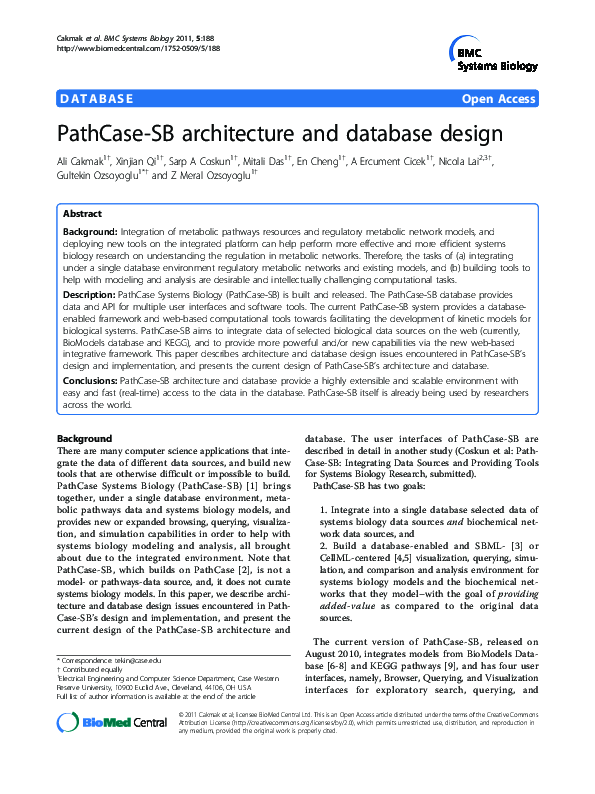 (PDF) PathCase-SB architecture and database design